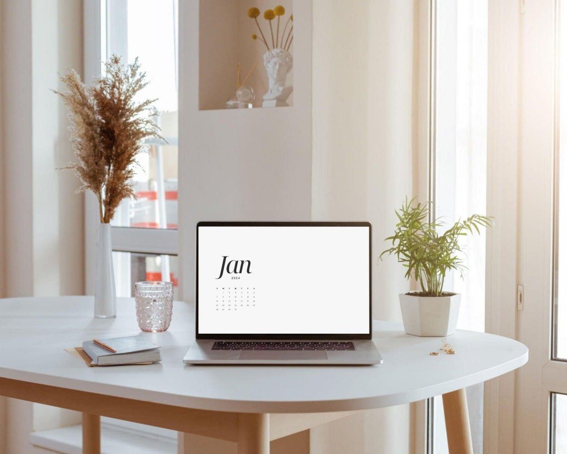 2023-2024 Monthly Desktop Calendar Wallpaper, Minimalist Black and ...