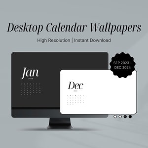 2023-2024 Monthly Desktop Calendar Wallpaper, Minimalist Black and ...