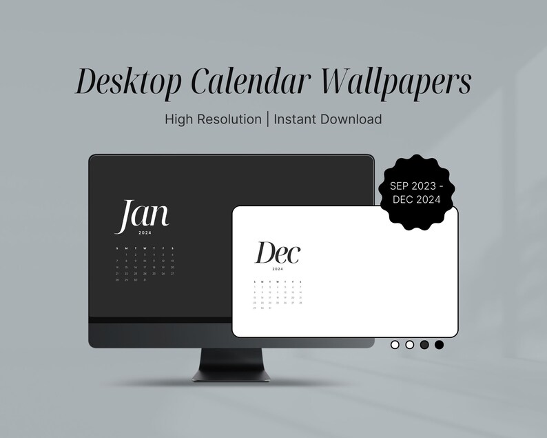 2023-2024 Monthly Desktop Calendar Wallpaper, Minimalist Black and ...