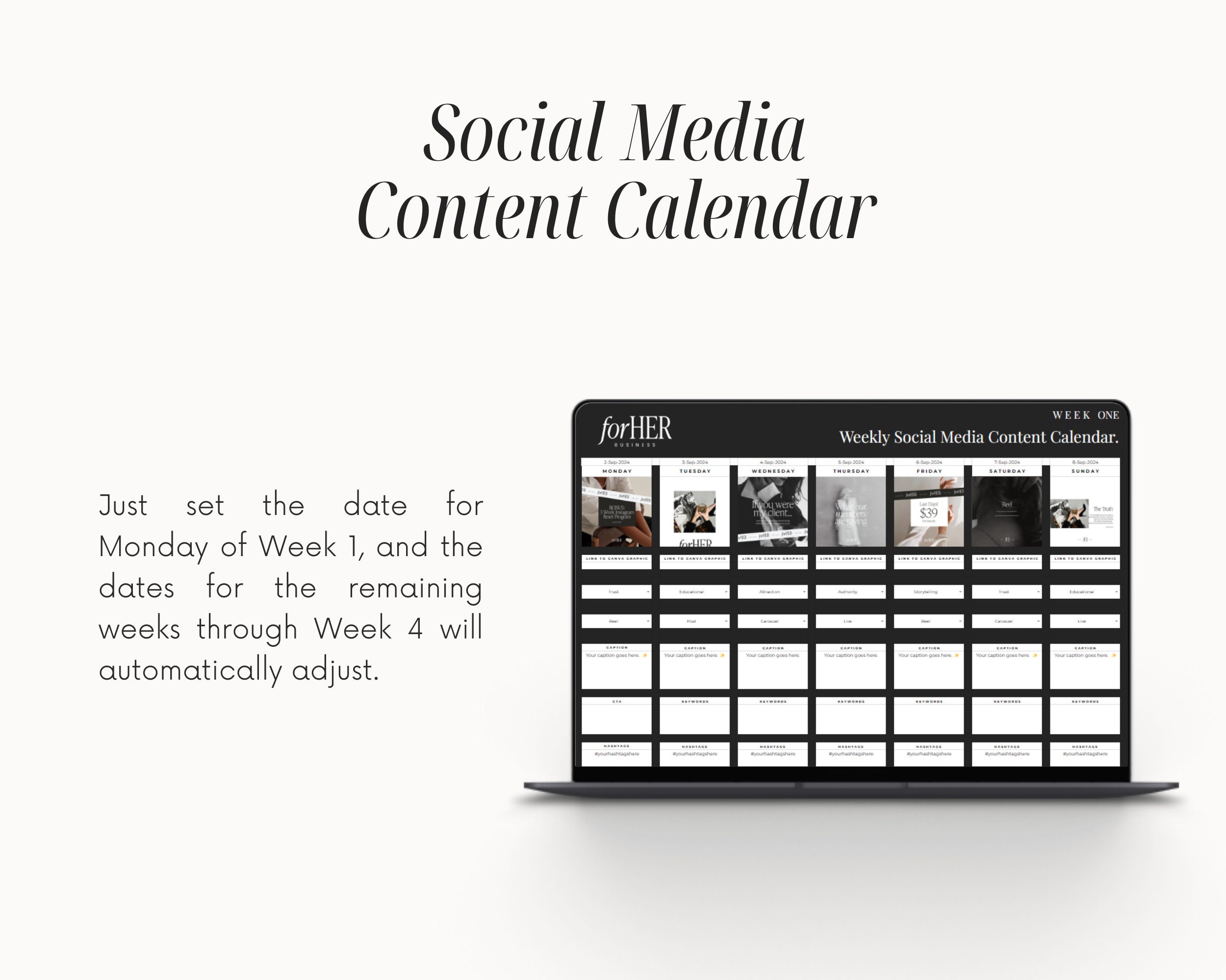 Social Media Content Calendar Template for Content Creation Weekly ...