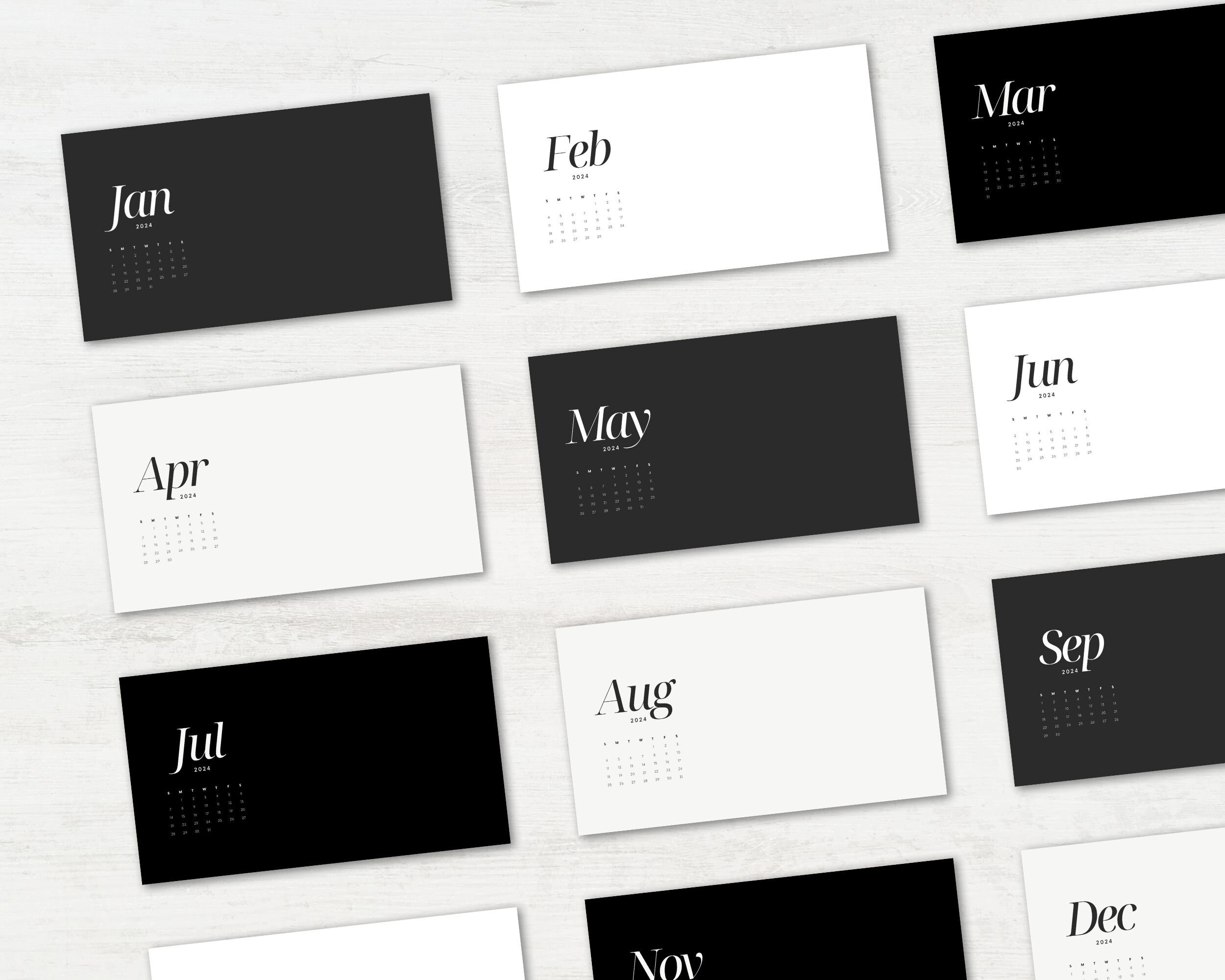 2023-2024 Monthly Desktop Calendar Wallpaper, Minimalist Black and ...