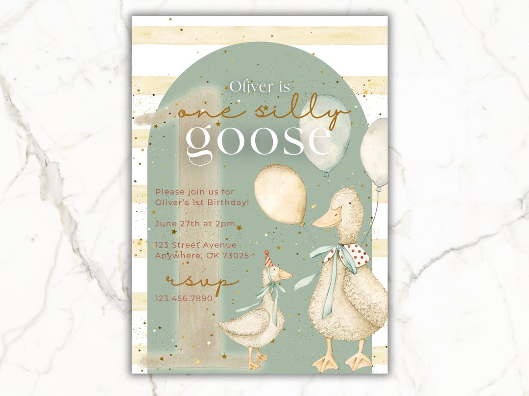 One Silly Goose First Birthday Invitation and Sign - Etsy