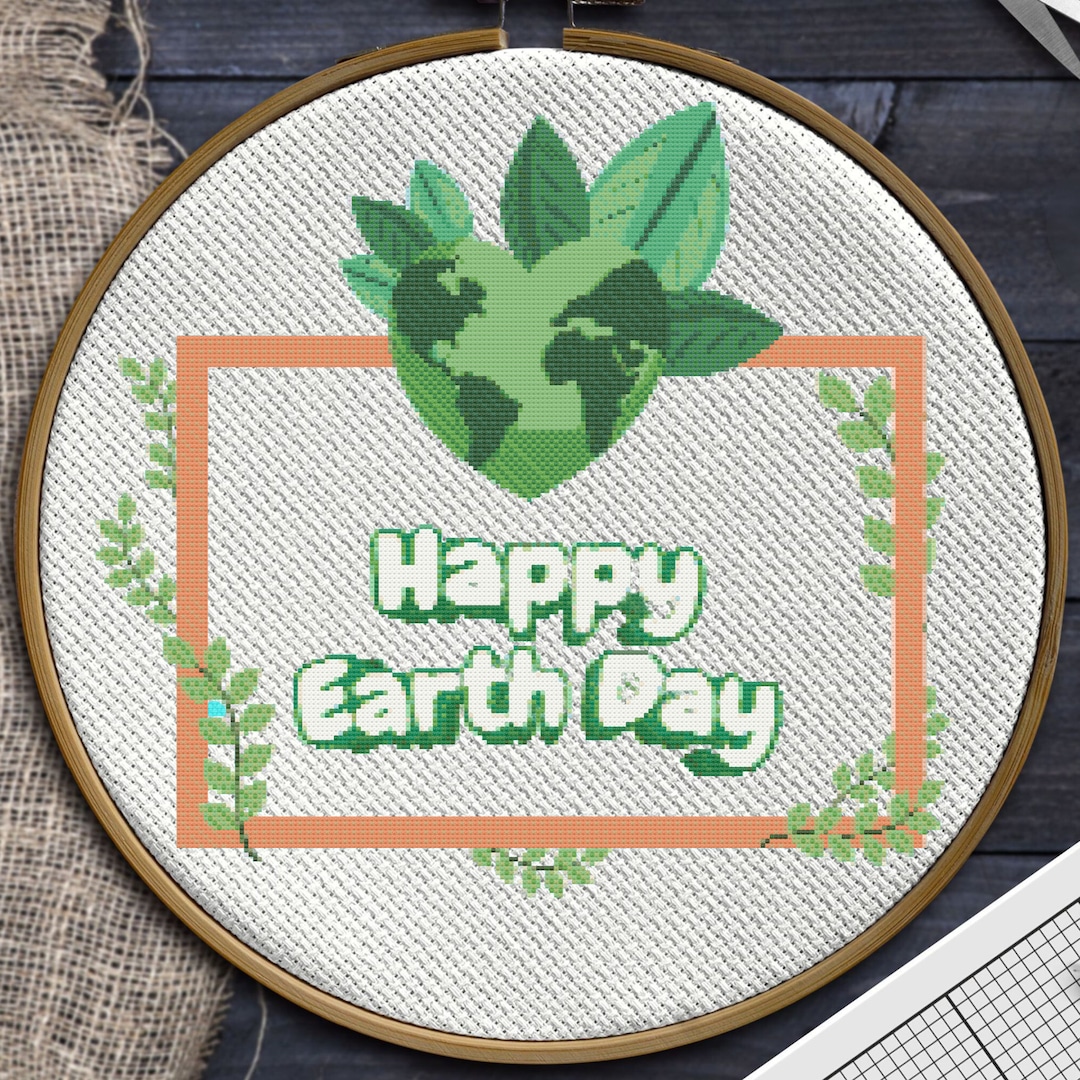 Happy Earth Day Cross Stitch Pattern, Earth Day Sampler, Instant PDF ...