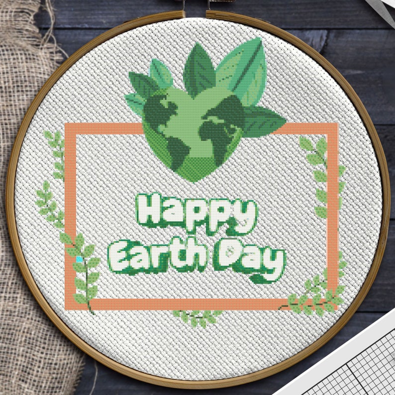 Happy Earth Day Cross Stitch Pattern, Earth Day Sampler, Instant PDF ...