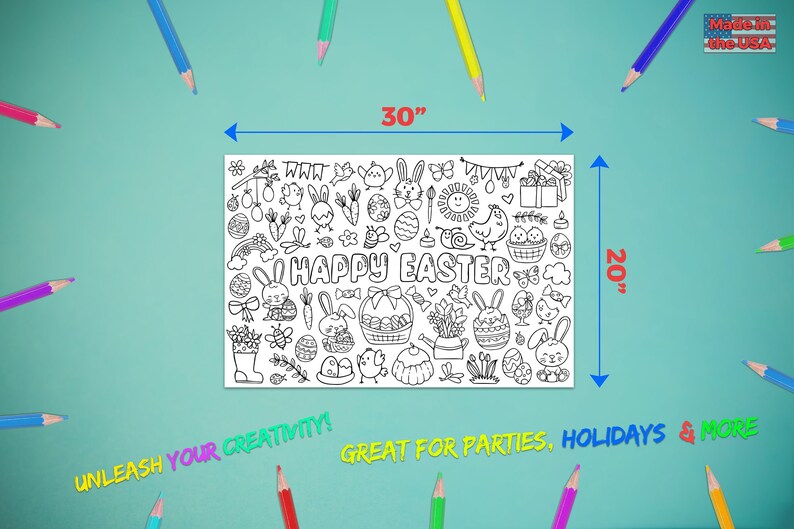 Easter Coloring Poster Easter Bunny Themed Paper Roll to Color Kids ...