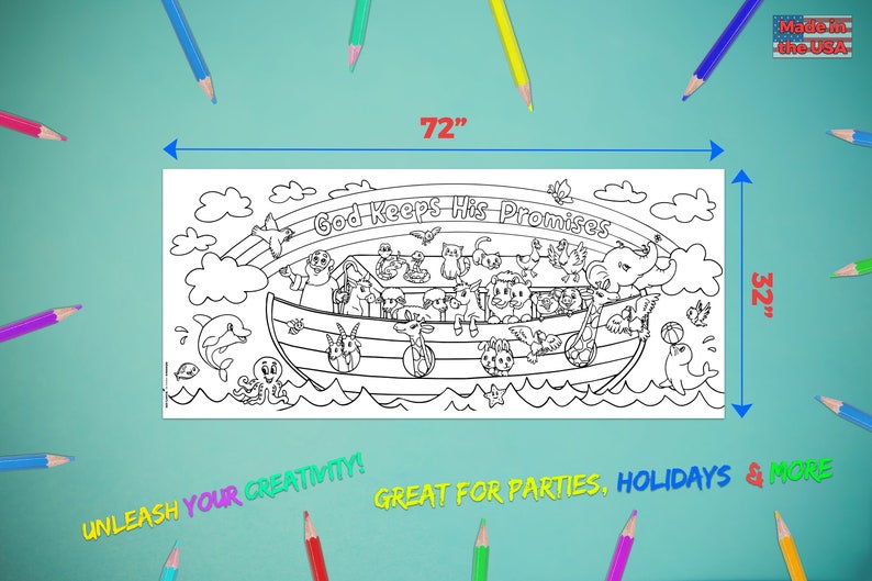 LARGE Bible Themed noah's Ark Coloring Sheet 30 by 72 Inches Coloring ...