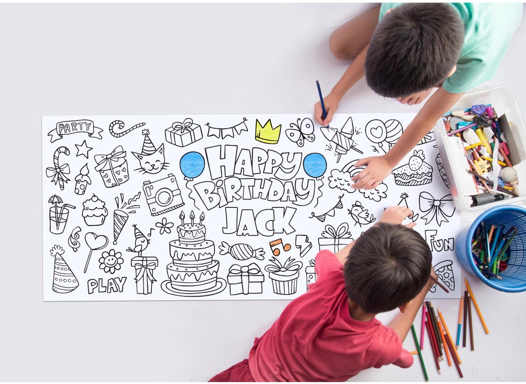 LARGE Personalized happy Birthday Coloring Sheet 30 by 72 Inches ...