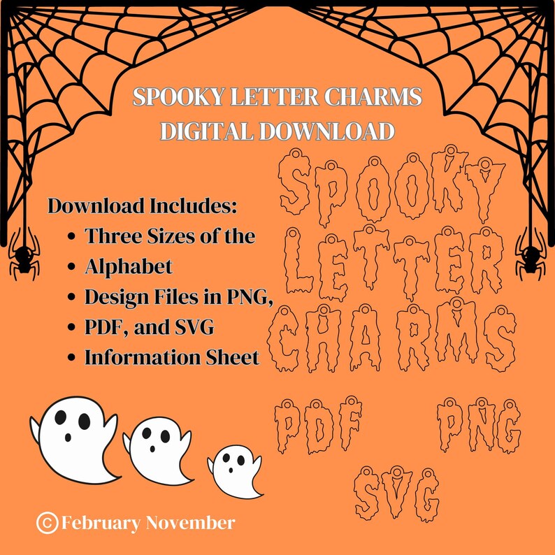 Halloween Font, Spooky Alphabet Letter Charms, Halloween Jewelry SVG ...