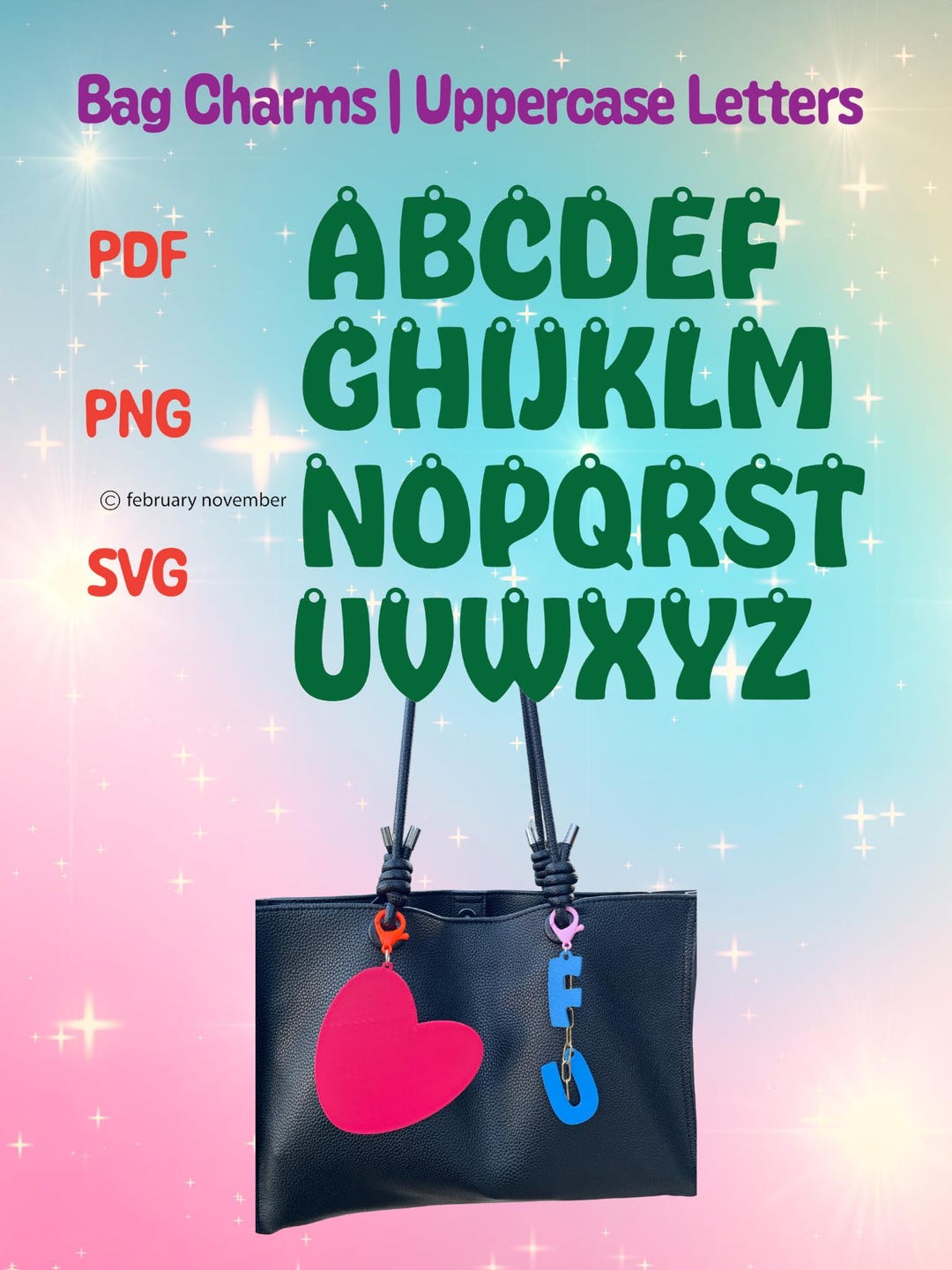 Bubble Letter Handbag Charms SVG: Font PDF, Letter Keychains (digital ...