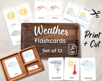 Toddler Weather Flash Cards, 12 Nomenclature Cards, Homeschool ...