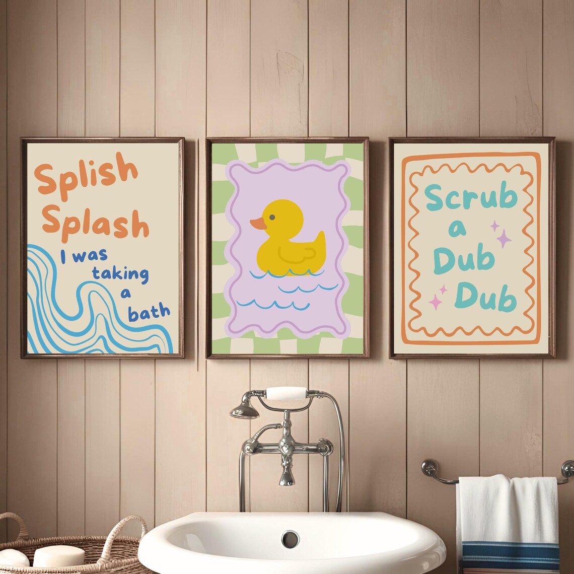 Splish Splash Scrub A Dub Dub Duck Bathroom Print Set Kids Bathtub ...