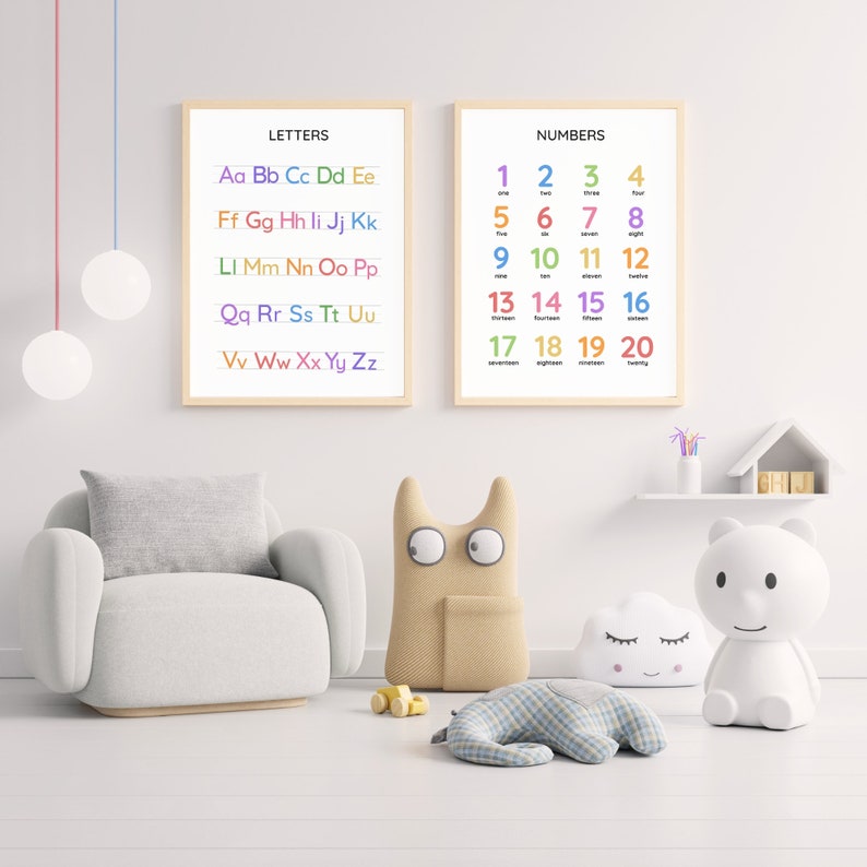 Rainbow Alphabet Numbers Poster Set of 2, ABC Poster, Counting 1-20 ...