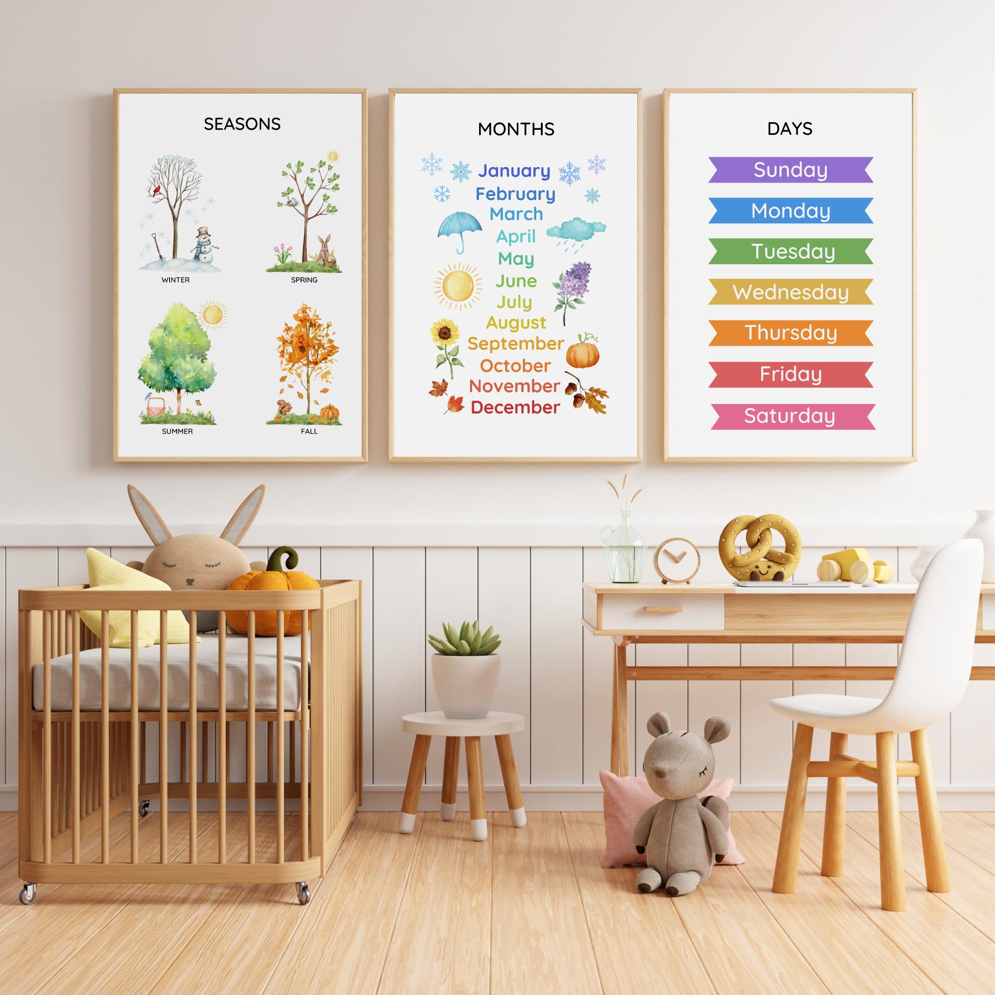 Seasons Months Days Weather Set of 4 Educational Poster Toddler ...