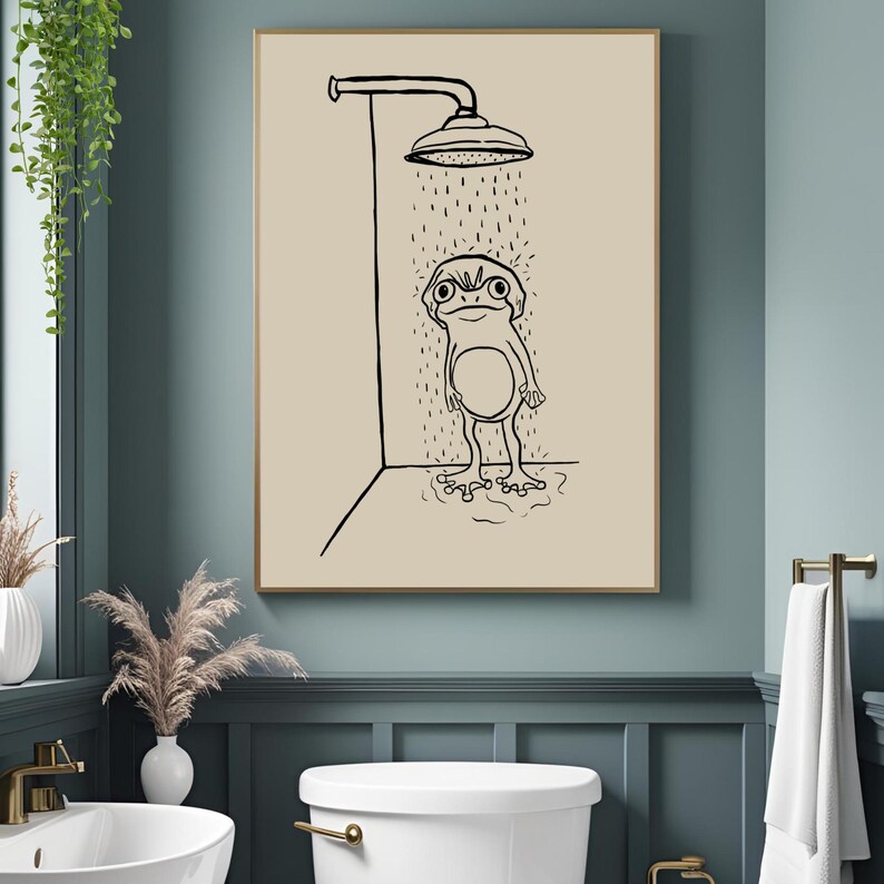 Funny Frog Bathroom Art Print Cute Animal Shower Wall Art Printable ...