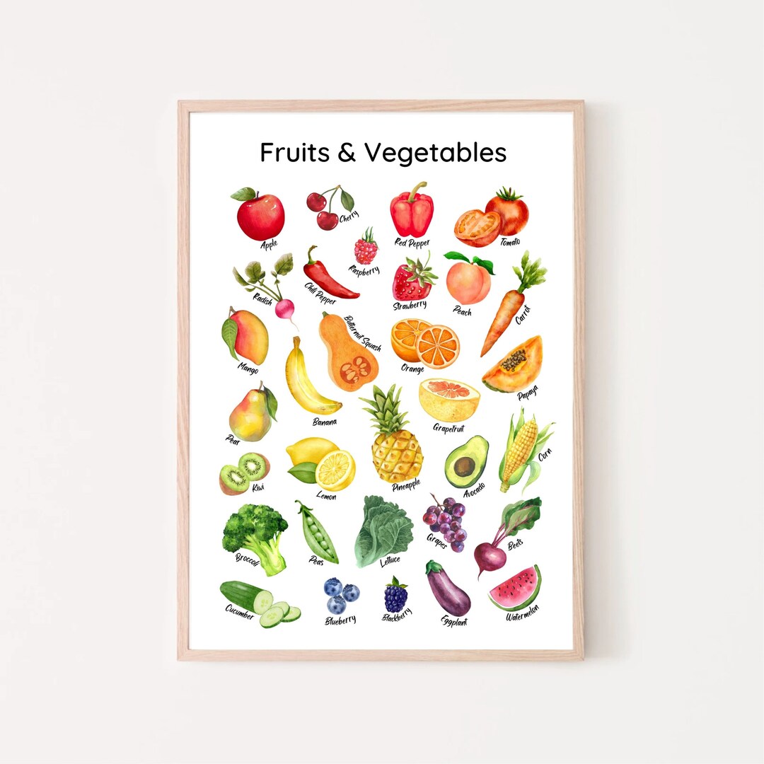 Fruits Vegetables Educational Print, Watercolor Montessori Printable ...