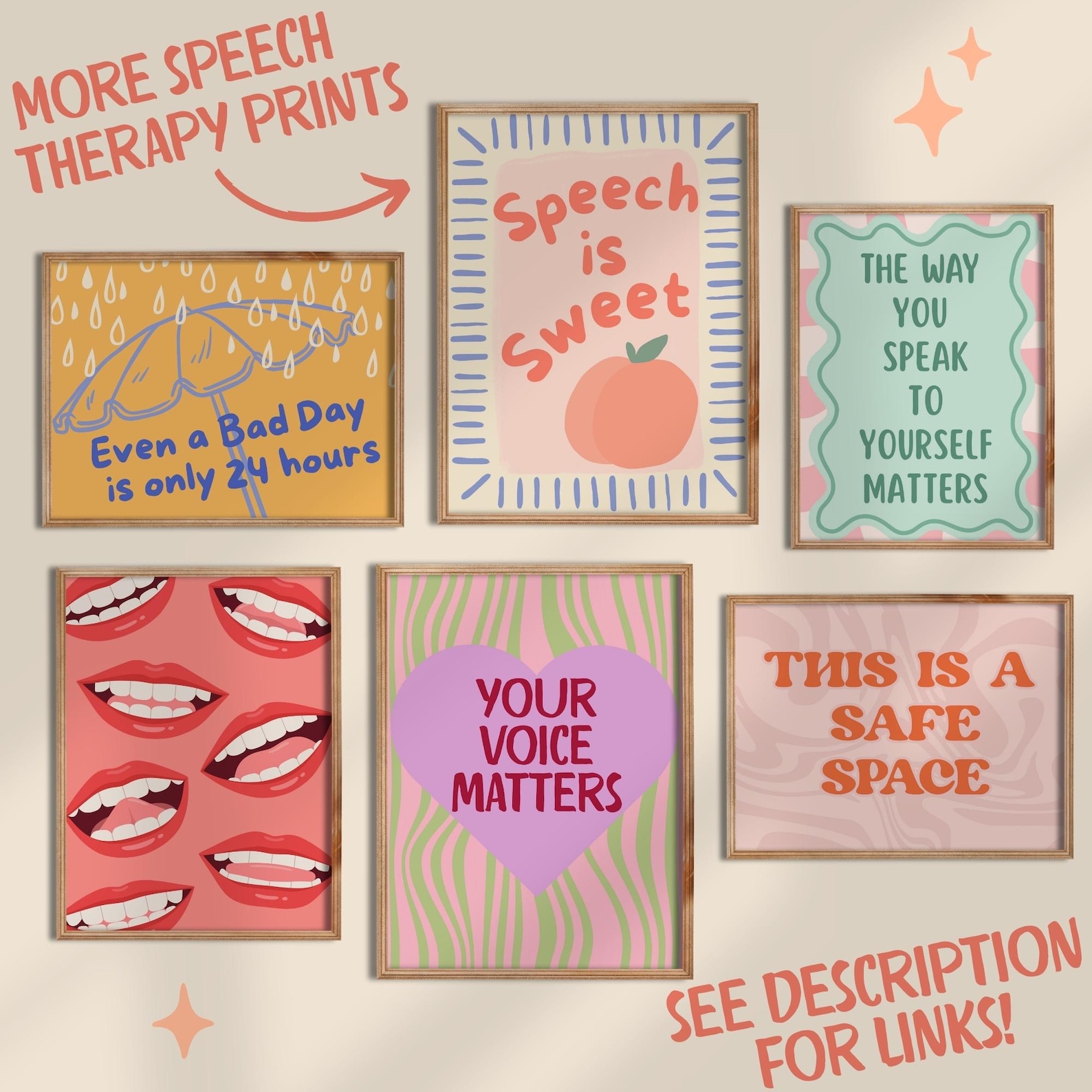 SLP Wall Art Set of 6 Speech Room Sign Posters Fun SLP Office Decor ...