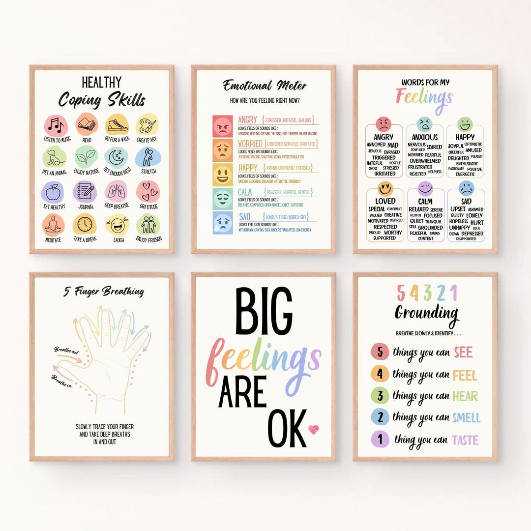 Feelings Posters Set of 6 Calming Emotions Chart Calm Down Corner ...