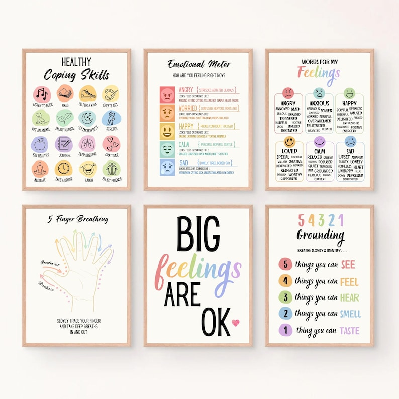 Feelings Posters Set of 6 Calming Emotions Chart Calm Down Corner ...