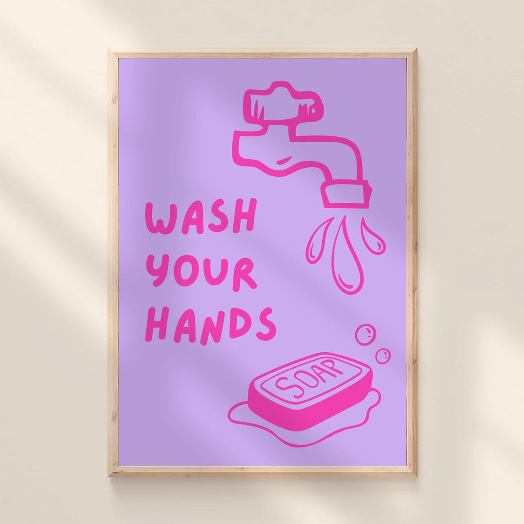 Wash Your Hands Sign Bathroom Wall Art Print Colorful Modern Washroom ...