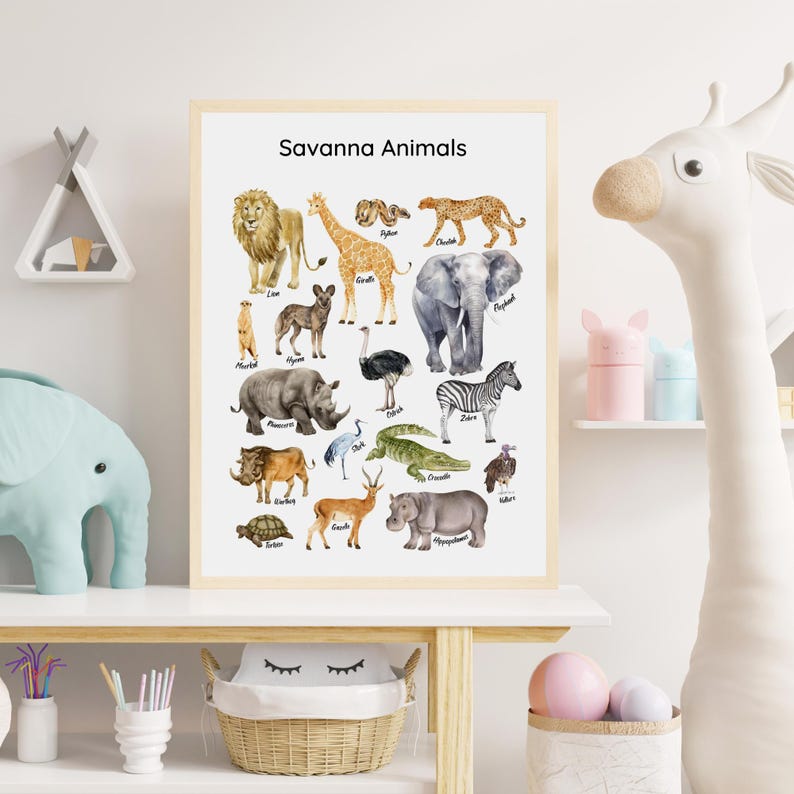 Savanna Animals Educational Poster African Animals Chart Classroom ...