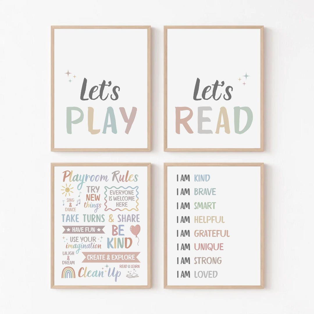 Playroom Set of 4 Neutral Posters Printable Kids Play Room Affirmations ...