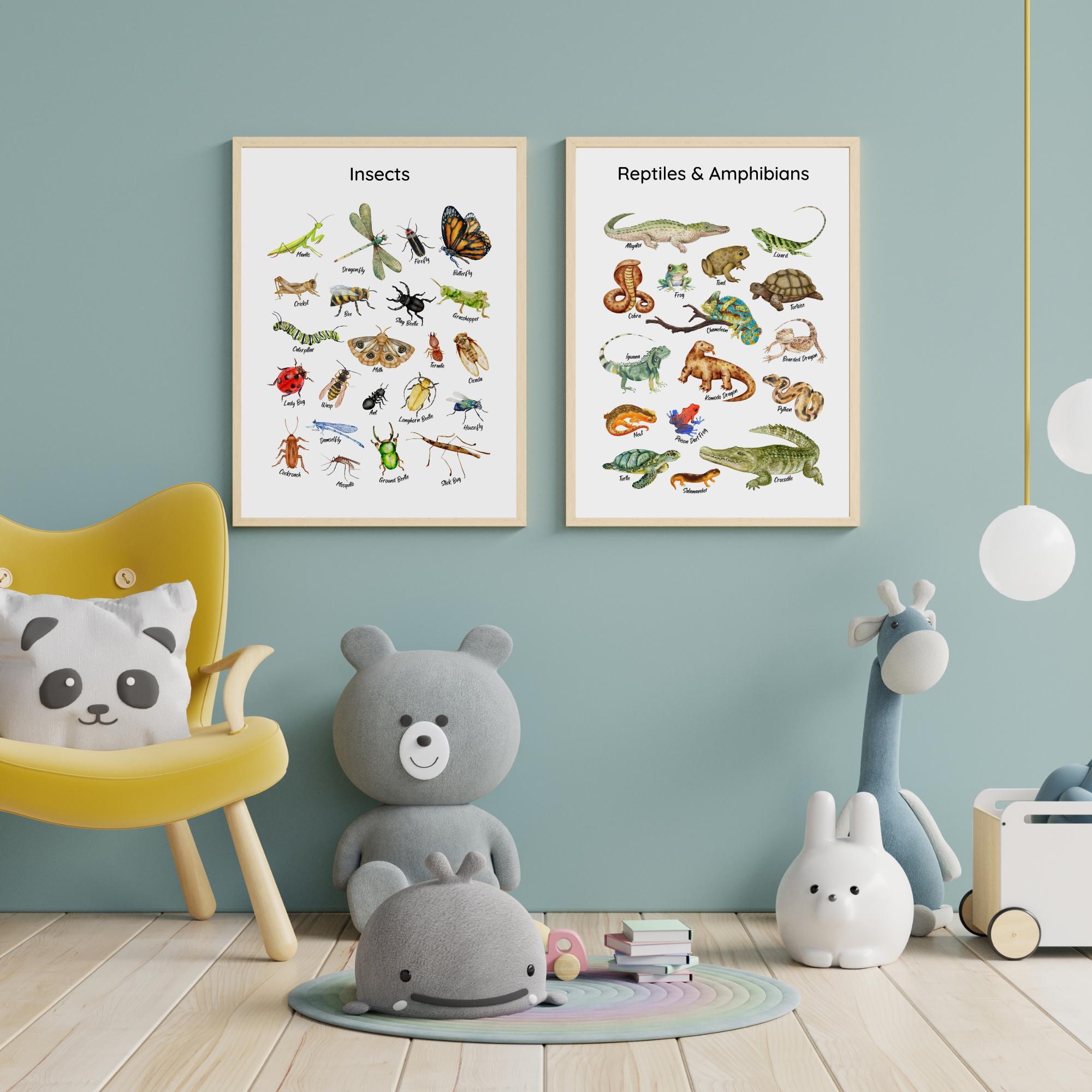 Set of 4 Animals Educational Posters Insects Farm Marine Ocean Reptiles ...