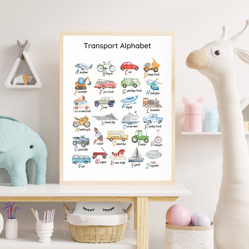 Transport Alphabet Poster, Vehicles ABC Print, Boy Playroom Wall Art ...