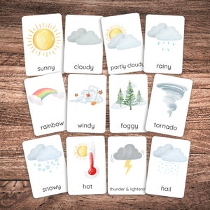 Weather Flash Cards, Toddler Watercolor Educational Flashcards ...