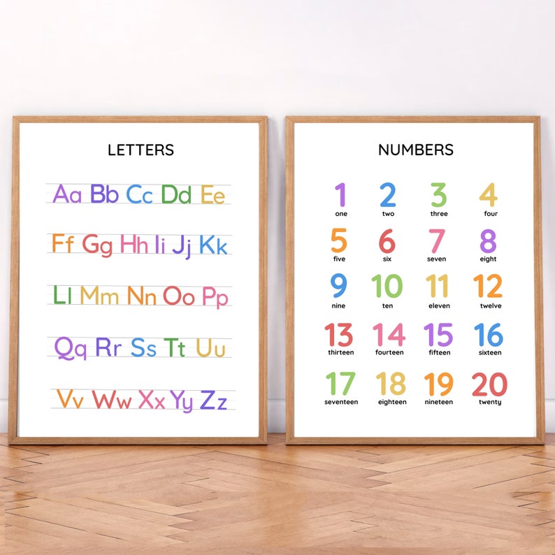 Rainbow Alphabet Numbers Poster Set of 2, ABC Poster, Counting 1-20 ...