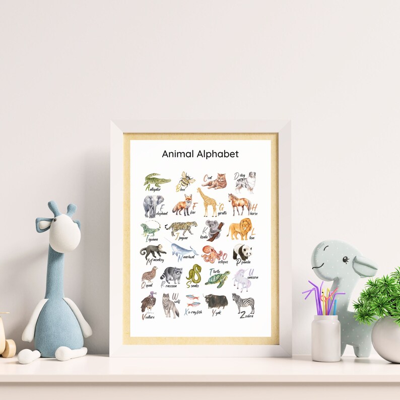 Animals of the World Alphabet Poster, ABC Chart Montessori Educational ...