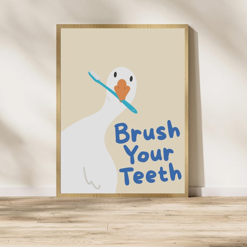 Duck Bathroom Wall Art Set of 4 Prints Kids Hygiene Reminder Signs ...