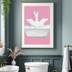 Pink Goose Bathroom Wall Art Set of 4 Printable Posters Cute Kids ...