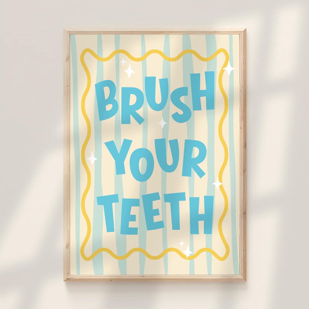 Brush Your Teeth Sign Bathroom Wall Art Print Colorful Striped Kids ...