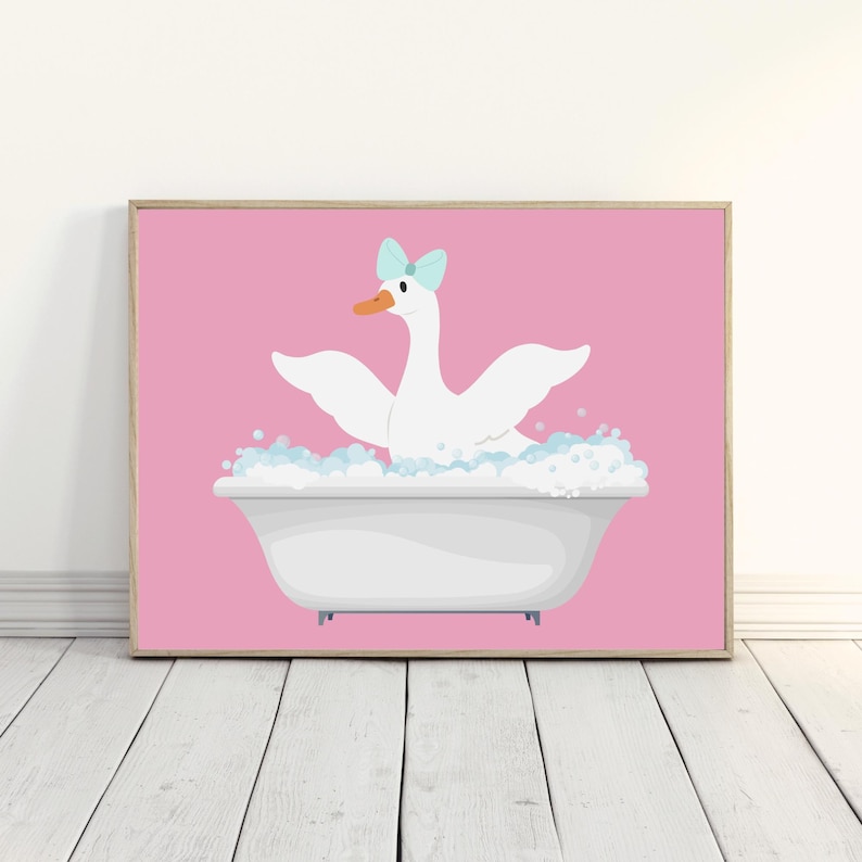 Bathroom Wall Art Set of 6 Pink Goose Posters Kids Washroom Decor Wash ...