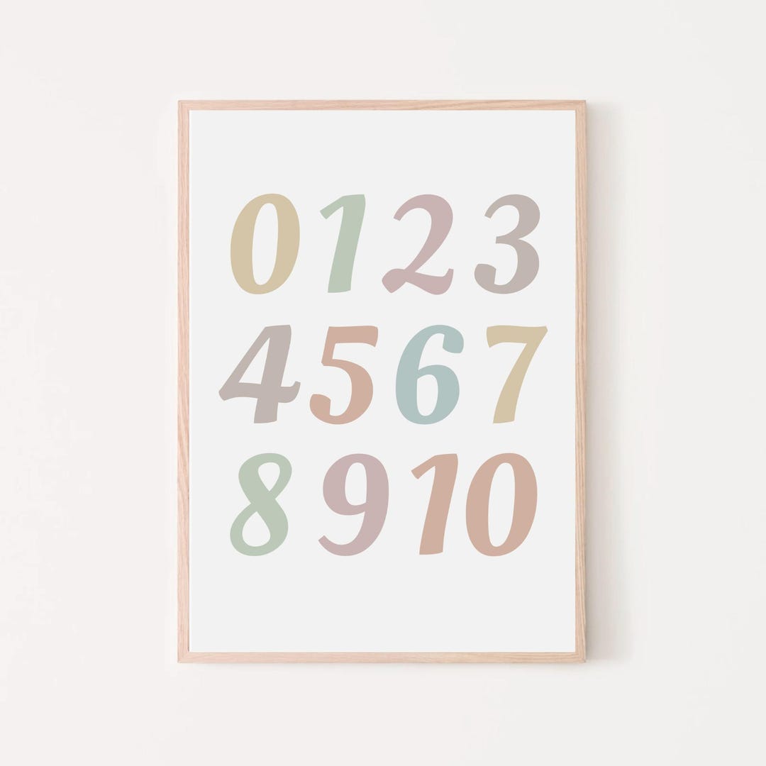 1-10 Neutral Numbers Educational Poster Count Print Kids Playroom Decor ...