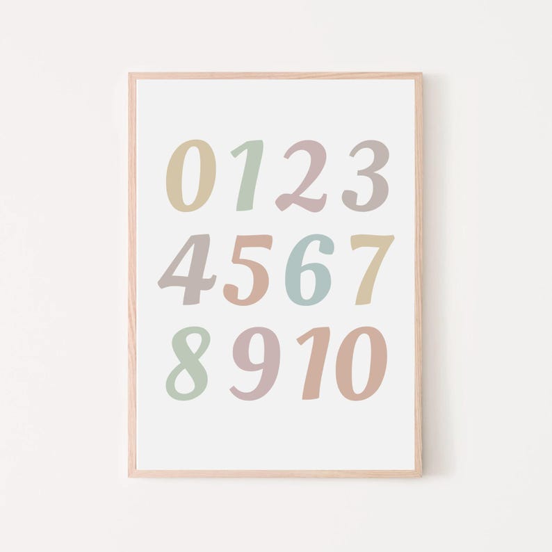 1-10 Neutral Numbers Educational Poster Count Print Kids Playroom Decor ...