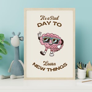 Retro Brain Character Print Fun Cartoon Mascot Learning Poster ...