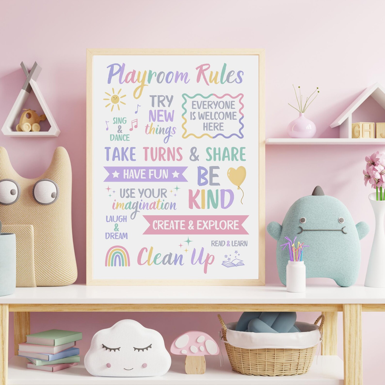 Girls Playroom Rules Sign Printable Kids Play Room Decor Homeschool ...