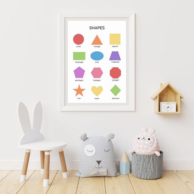 Shapes Educational Poster Rainbow Kid Playroom Print Montessori Wall ...