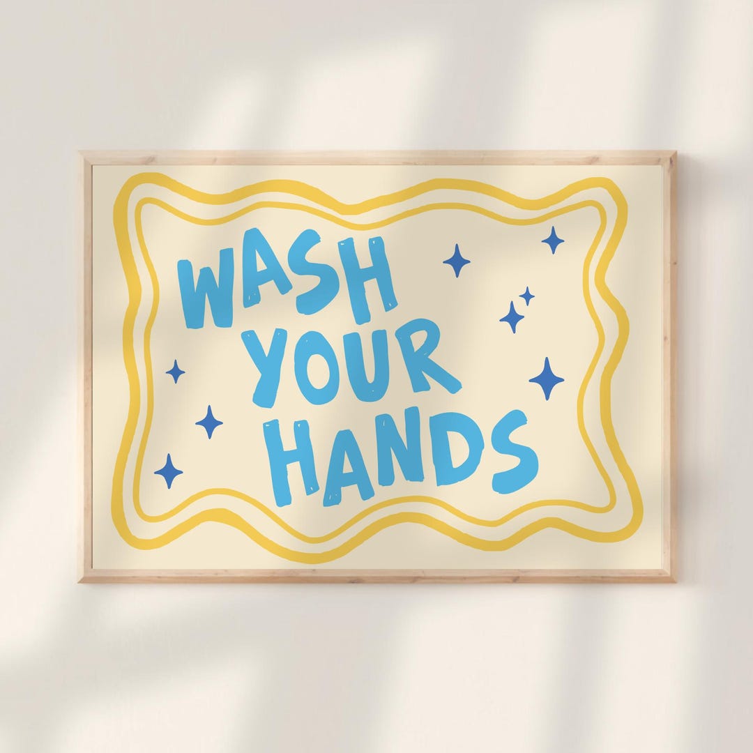 Wash Your Hands Sign Bathroom Wall Art Print Cute Kids Washroom Decor ...