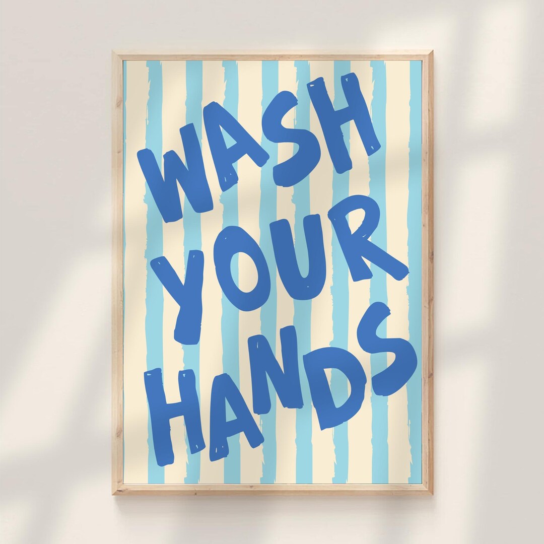 Wash Your Hands Sign Striped Bathroom Print Kids Toilet Wall Art ...