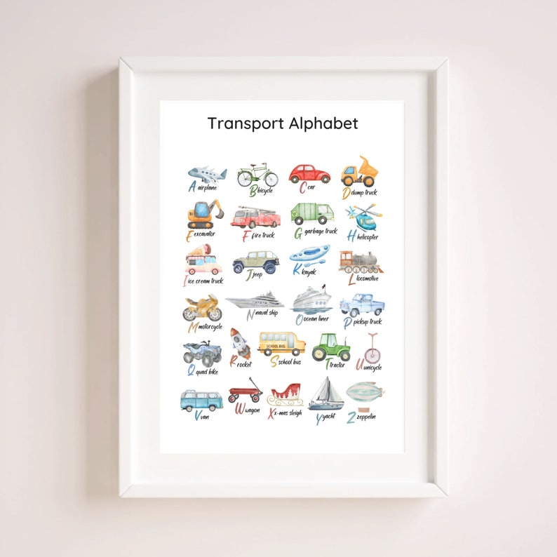 Transport Alphabet Poster, Vehicles ABC Print, Boy Playroom Wall Art ...