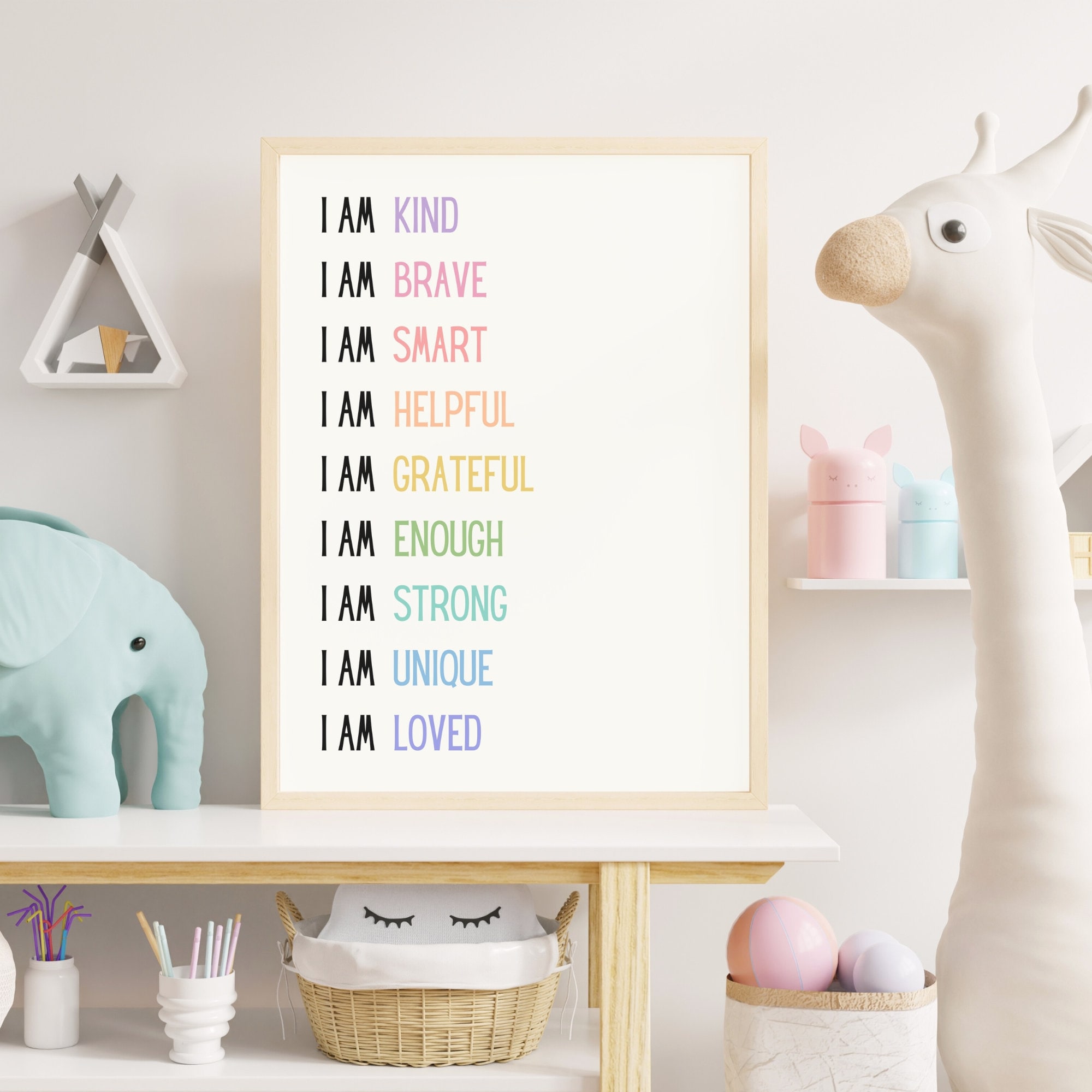 Kids Positive Affirmations Playroom Printable I Am Kind Smart Loved ...