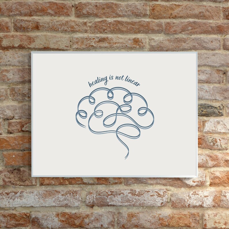 Healing is Not Linear Brain Line Art Psychology Mental Health Therapy ...
