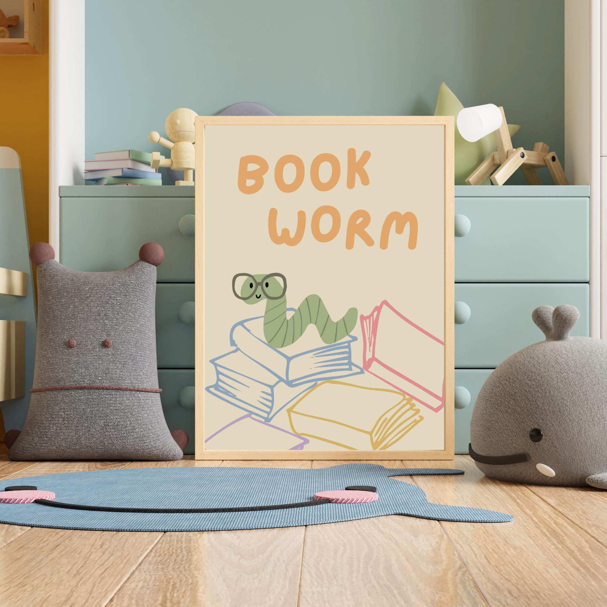 Hand-drawn Bookworm Wall Art Reading Corner Poster Story Time Print ...