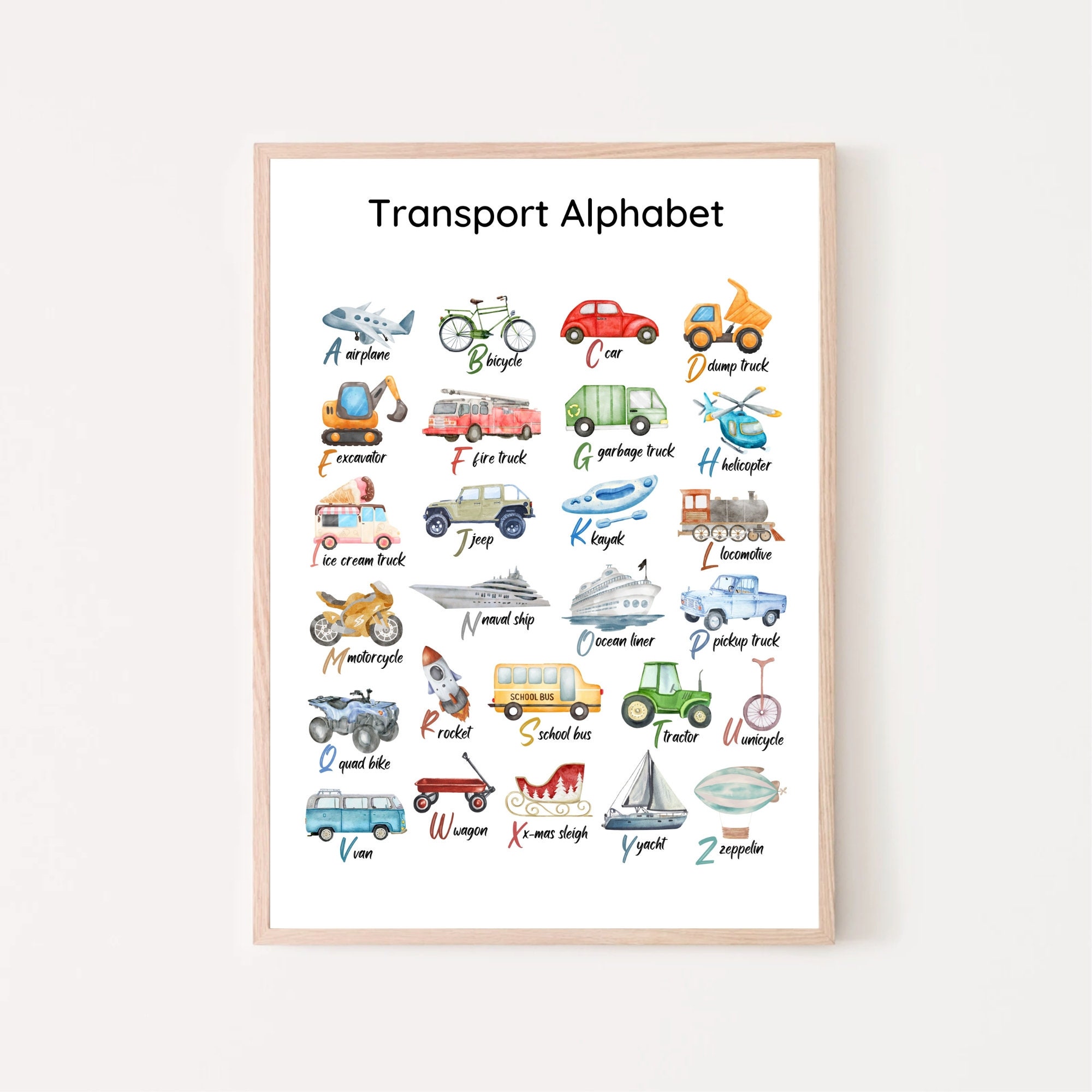 Transport Alphabet Poster, Vehicles ABC Print, Boy Playroom Wall Art ...