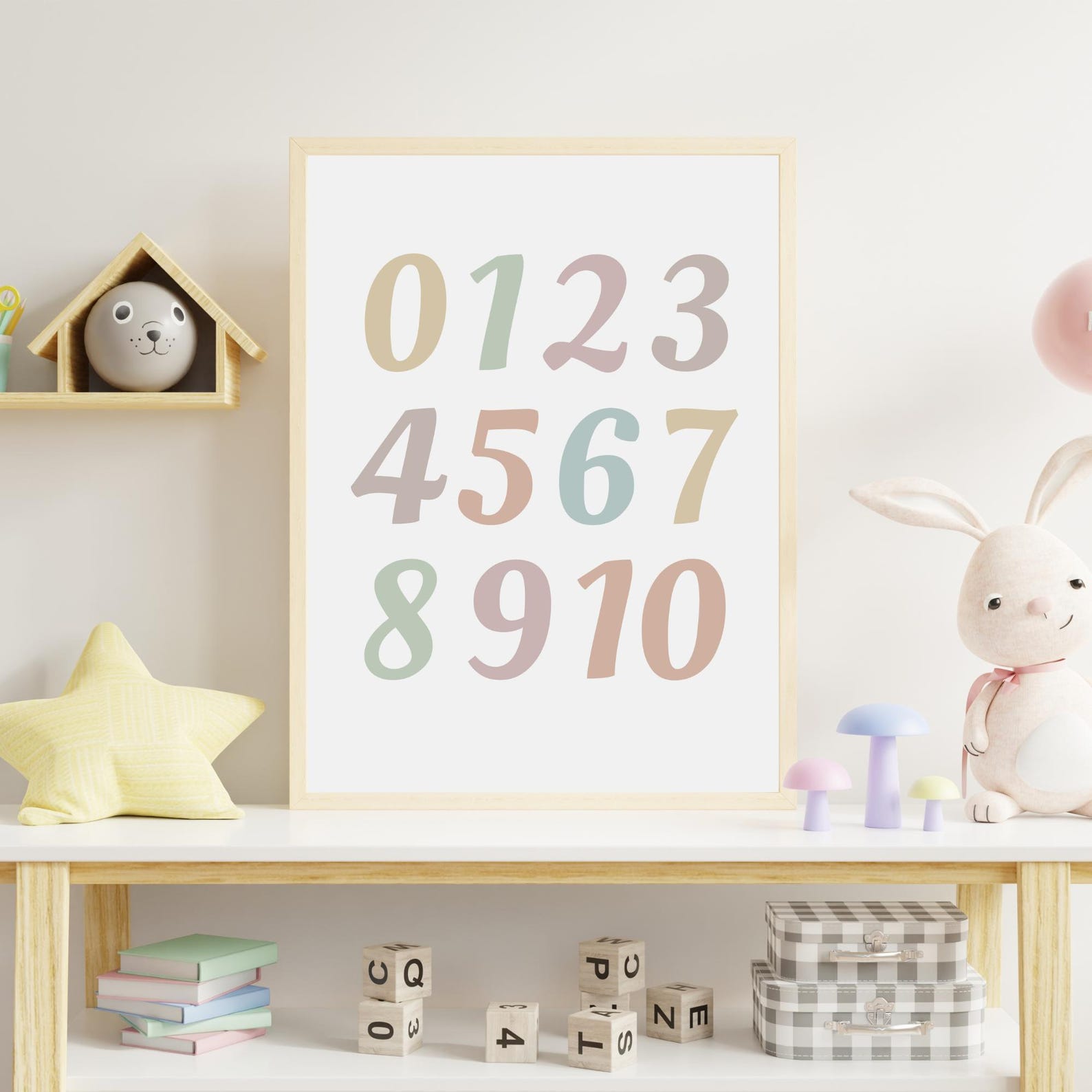 1-10 Neutral Numbers Educational Poster Count Print Kids Playroom Decor ...