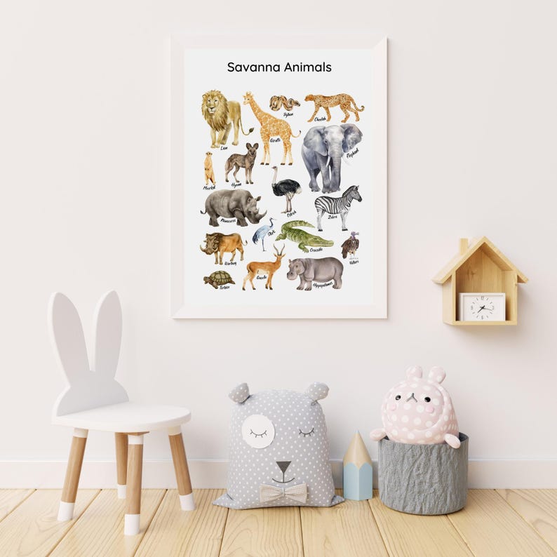 Savanna Animals Educational Poster African Animals Chart Classroom ...