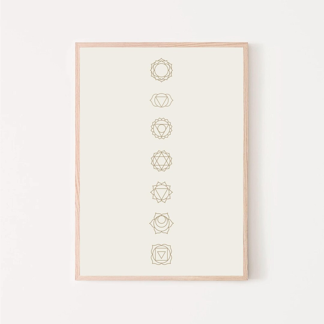 7 Chakras Wall Art Hanging Poster With Gold Symbols Minimalist Yoga ...