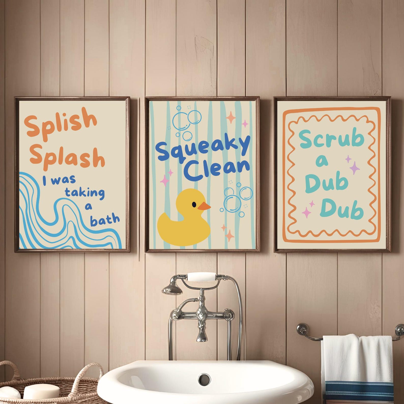 Bathroom Wall Art Print Set of 3 Splish Splash Scrub A Dub Dub Squeaky ...